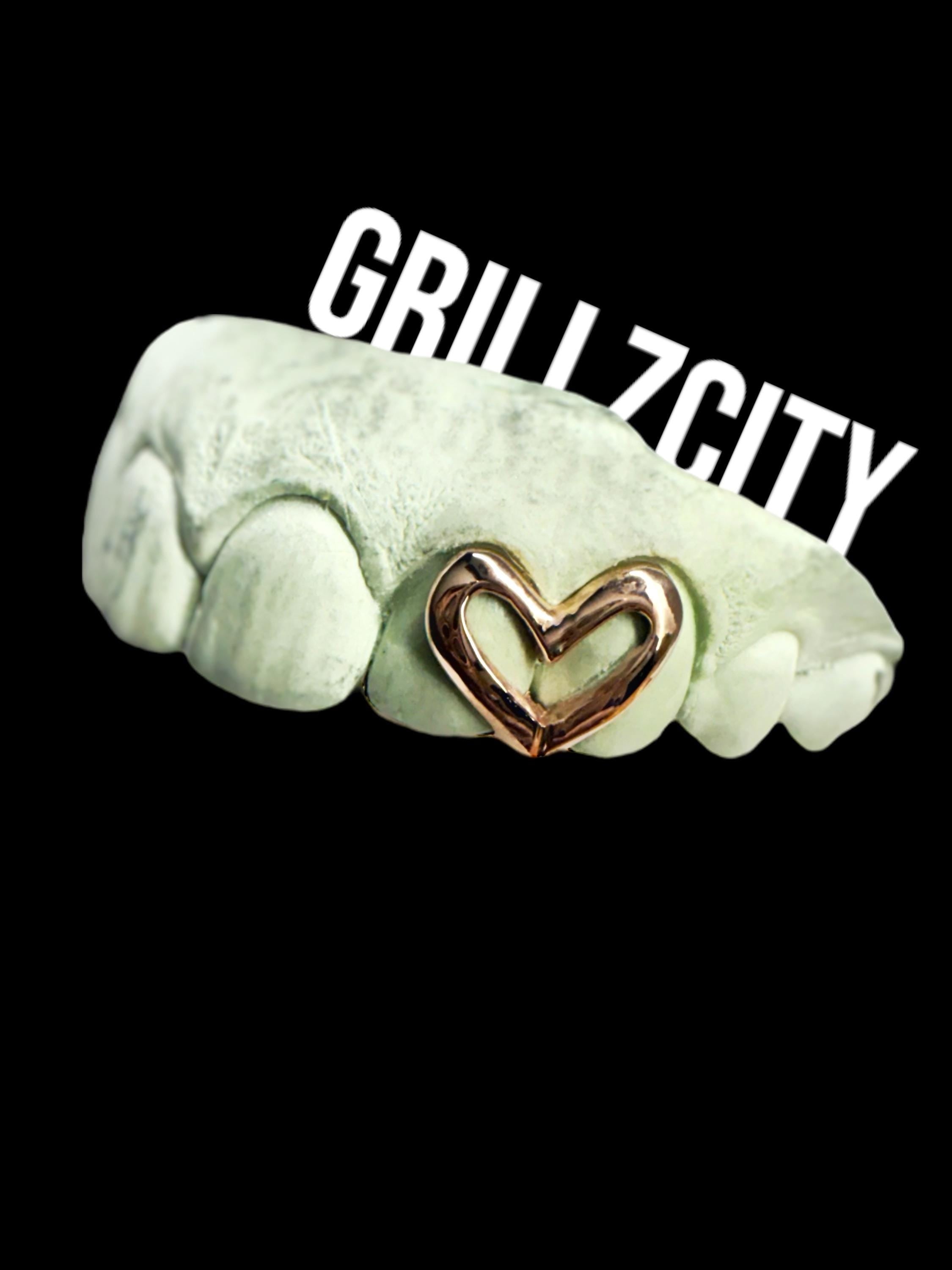 Custom Handmade grillz 2 Teeth with heart open face Grillz fangs /925 ...